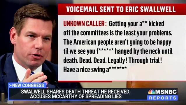 MSNBC: Swalwell Shares Death Threat He Received, Accuses McCarthy of ...